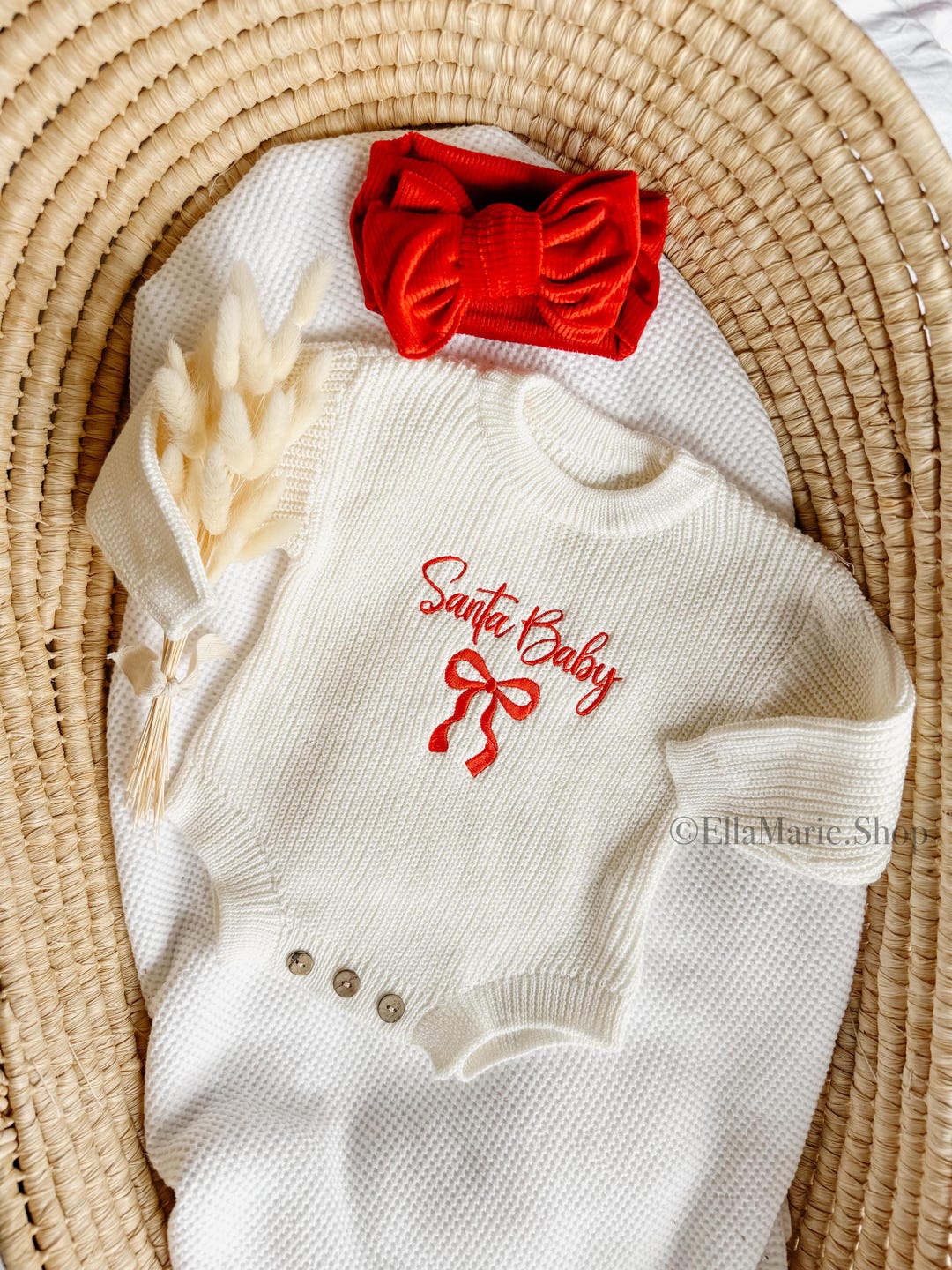 Christmas Outfit Baby Girl, Santa Baby, Bow Knit Sweater Romper ...