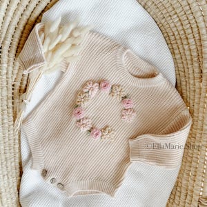 Custom Embroidered Floral Initial Sweater, Hand Embroidered Name ...