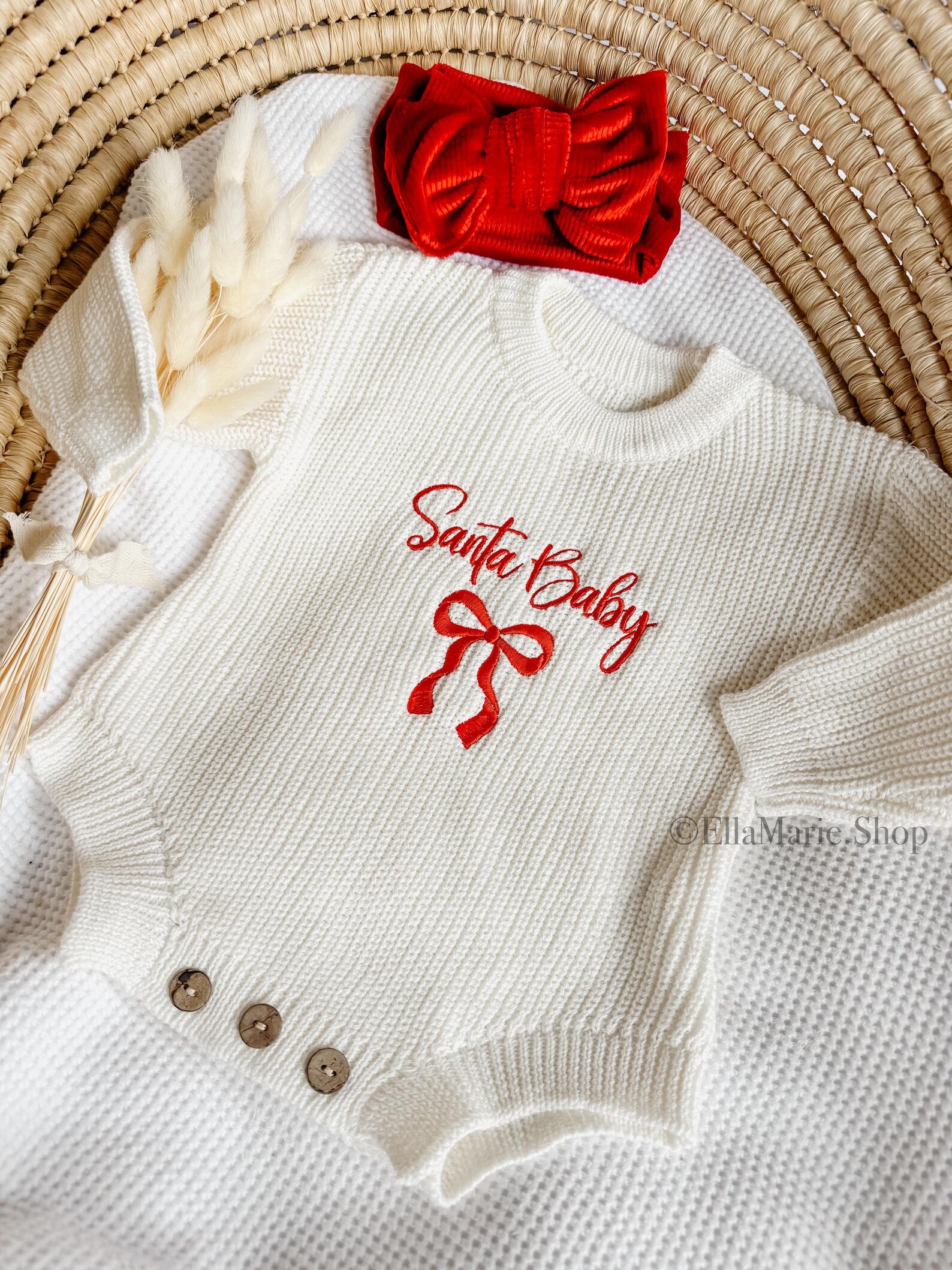 Christmas Outfit Baby Girl, Santa Baby, Bow Knit Sweater Romper ...