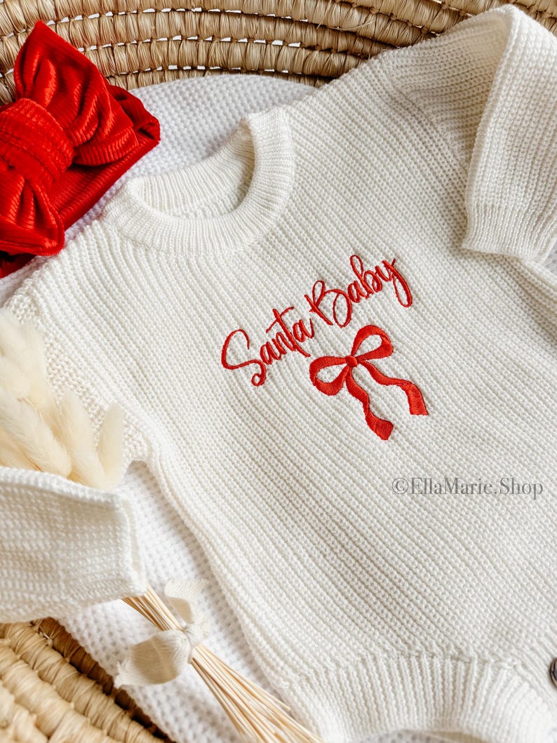 Christmas Outfit Baby Girl, Santa Baby, Bow Knit Sweater Romper ...