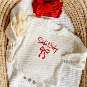 Christmas Outfit Baby Girl, Santa Baby, Bow Knit Sweater Romper ...