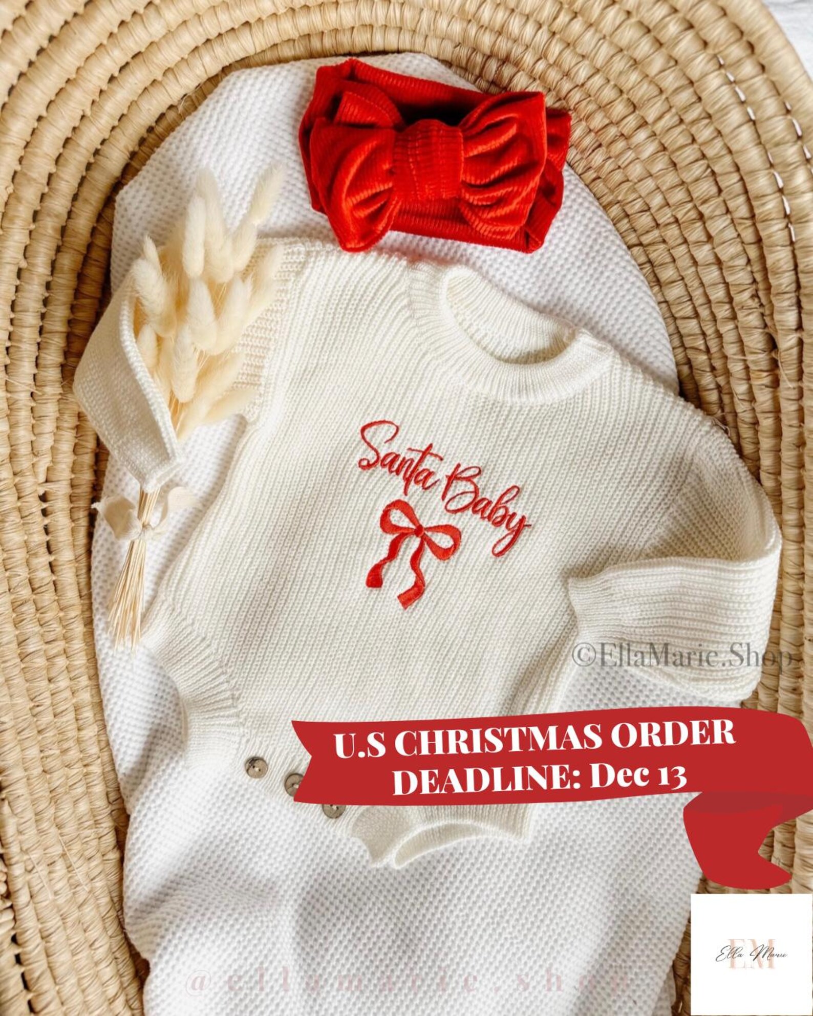 Christmas Outfit Baby Girl, Santa Baby, Bow Knit Sweater Romper ...