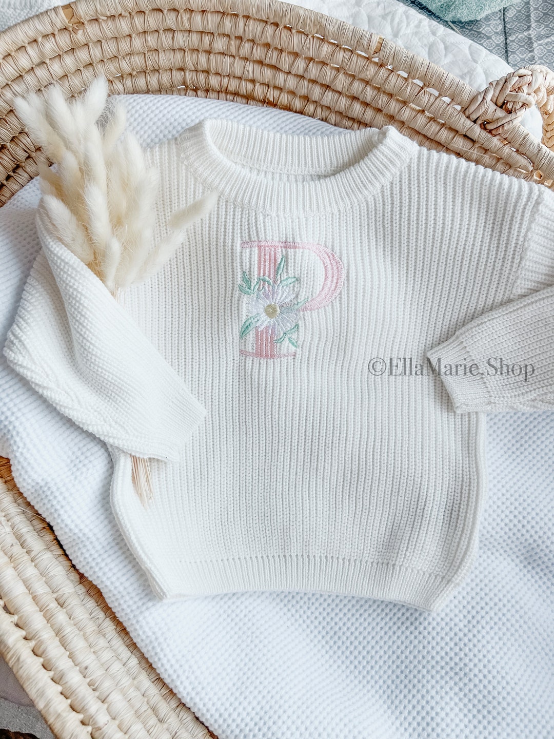 Embroidered Baby Name Sweater, Monogram Daisy Floral Intial, Custom ...