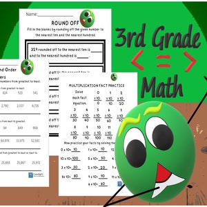 3rd Grade Math Worksheets| Multiplication| Rounding Off| Compare and ...