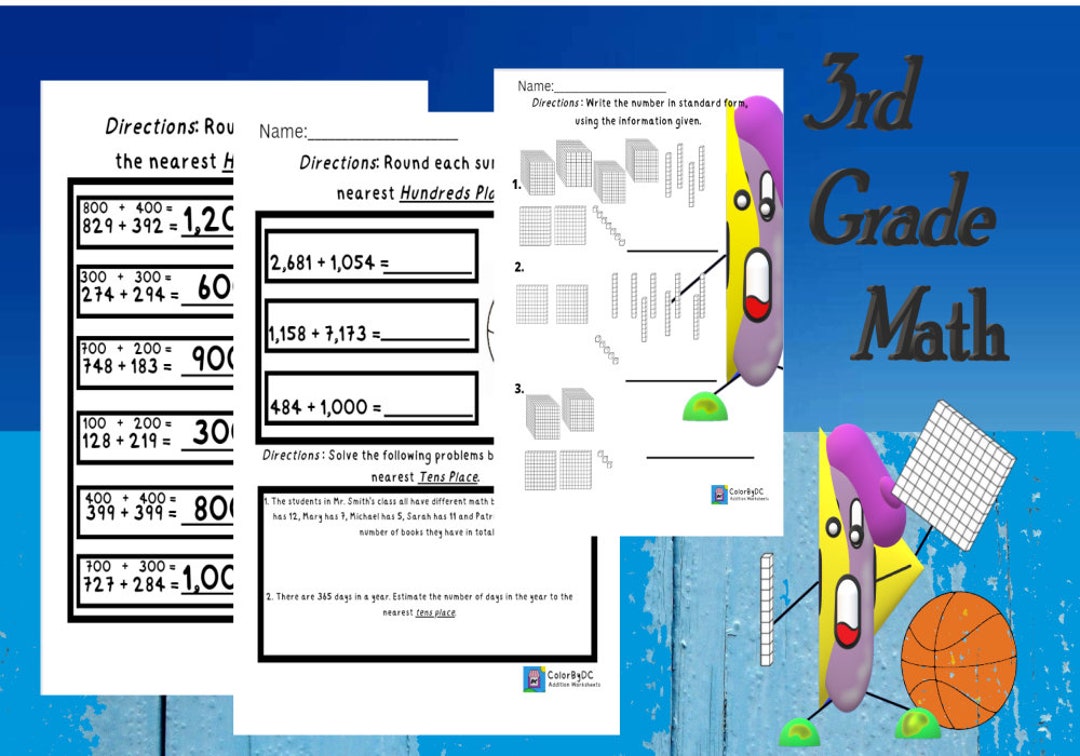 3rd Grade Math Worksheets| Place Value| Round Numbers| Math Sentences ...