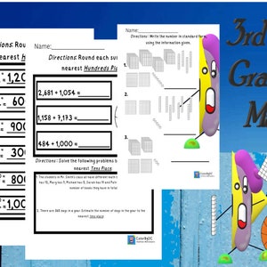3rd Grade Math Worksheets| Place Value| Round Numbers| Math Sentences ...