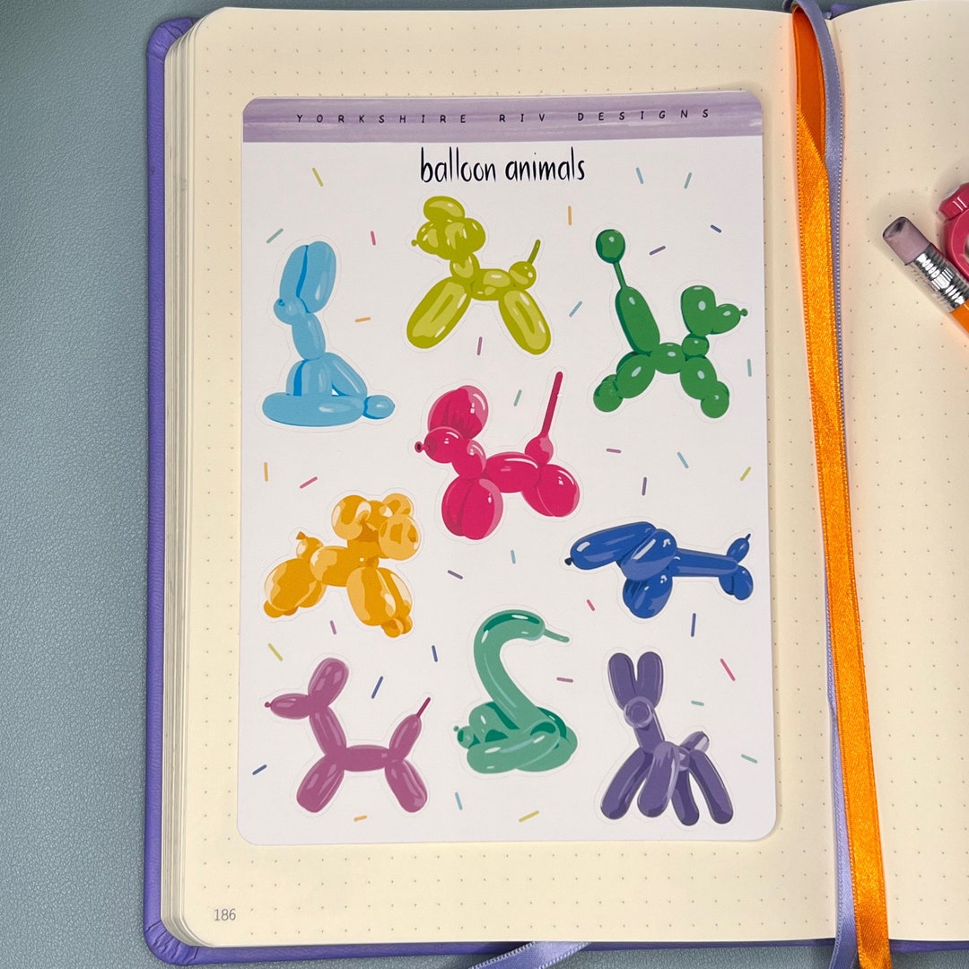 Cute Colourful Balloon Animal Waterproof Vinyl Sticker Sheet, Modelling ...
