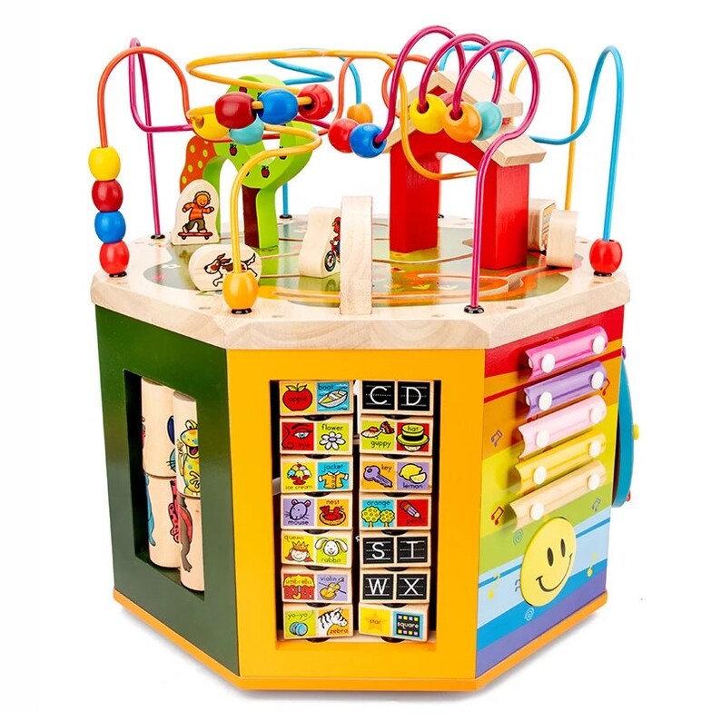 Kids 8-sided Wooden Interactive Activity/busy Cube – Montessori ...