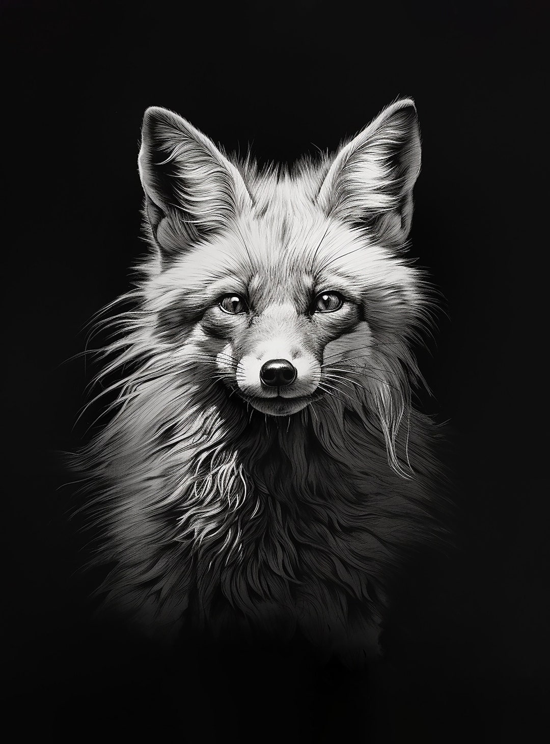 Black and White Fox Fine Art Print Giclee Prints High Quality Art ...
