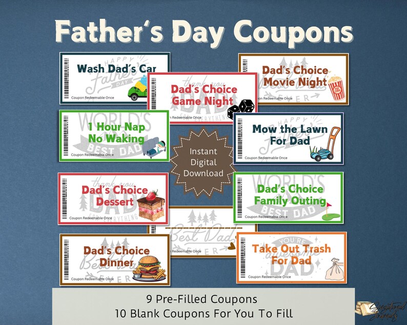 Father's Day Coupon Book Printable, Gift From Kids to Dad, Birthday ...