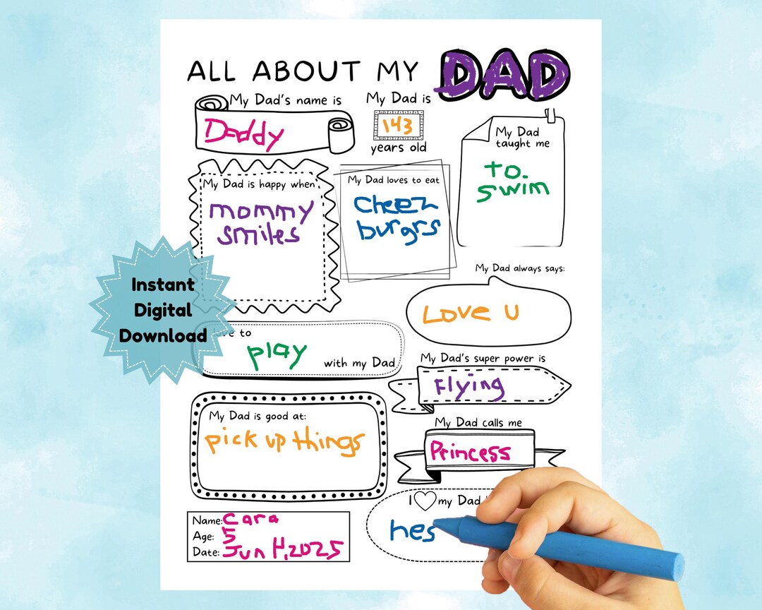 All About My Dad Printable Father's Day Gift | Dad's Birthday Gift ...