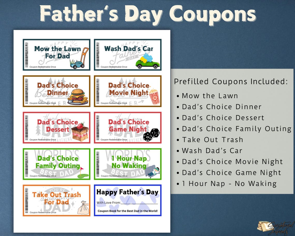 Father's Day Coupon Book Printable, Gift From Kids to Dad, Birthday ...