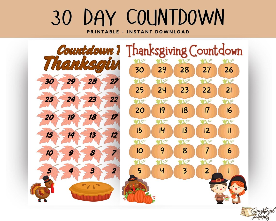 Thanksgiving Countdown Calendar: Kids Activity, Classroom Printable ...