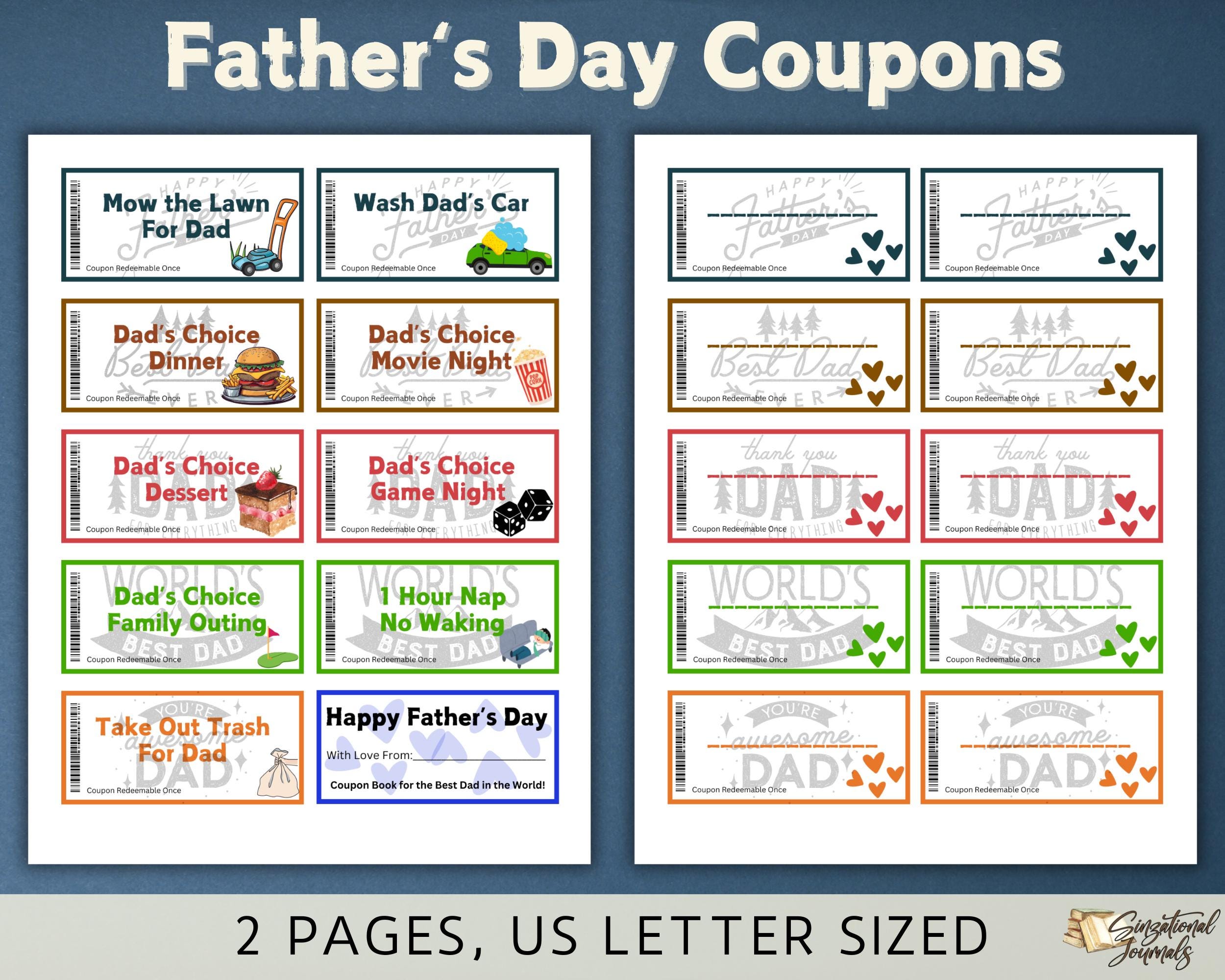 Printable Father's Day Coupon Book, Perfect Gift From Kids to Dads ...