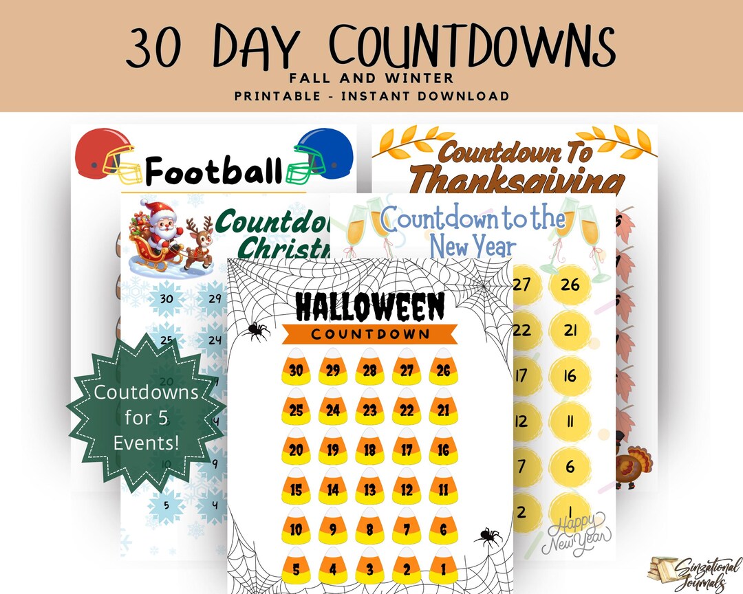 30 Day Countdown Tracker Printable Fall & Winter Events Calendar ...