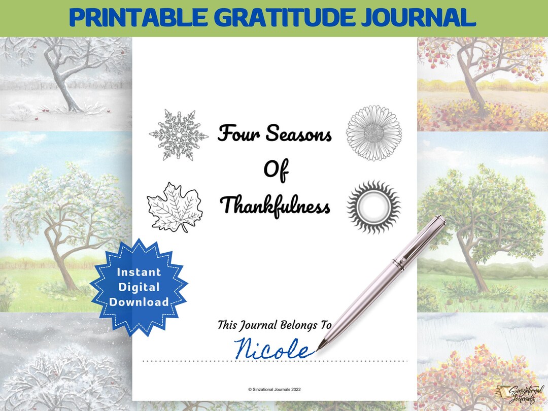 Year Long Gratitude Journal Printable , Undated Thankfulness Journal ...