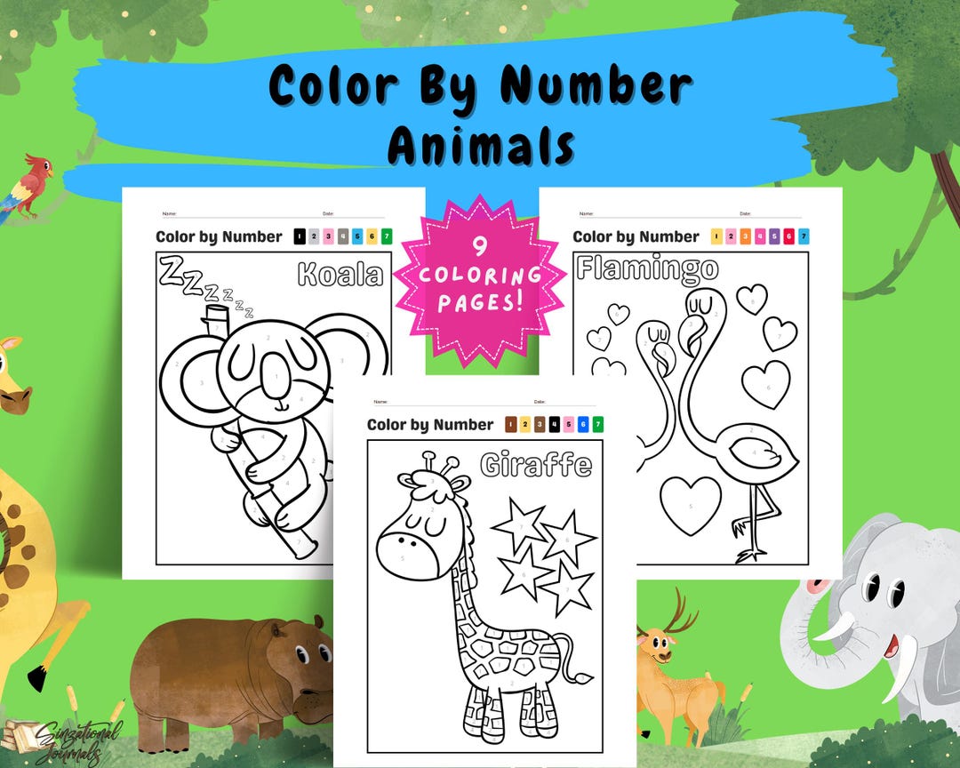 9 Cute Color by Number Pages for Kids, Animal Color by Number Sheets ...