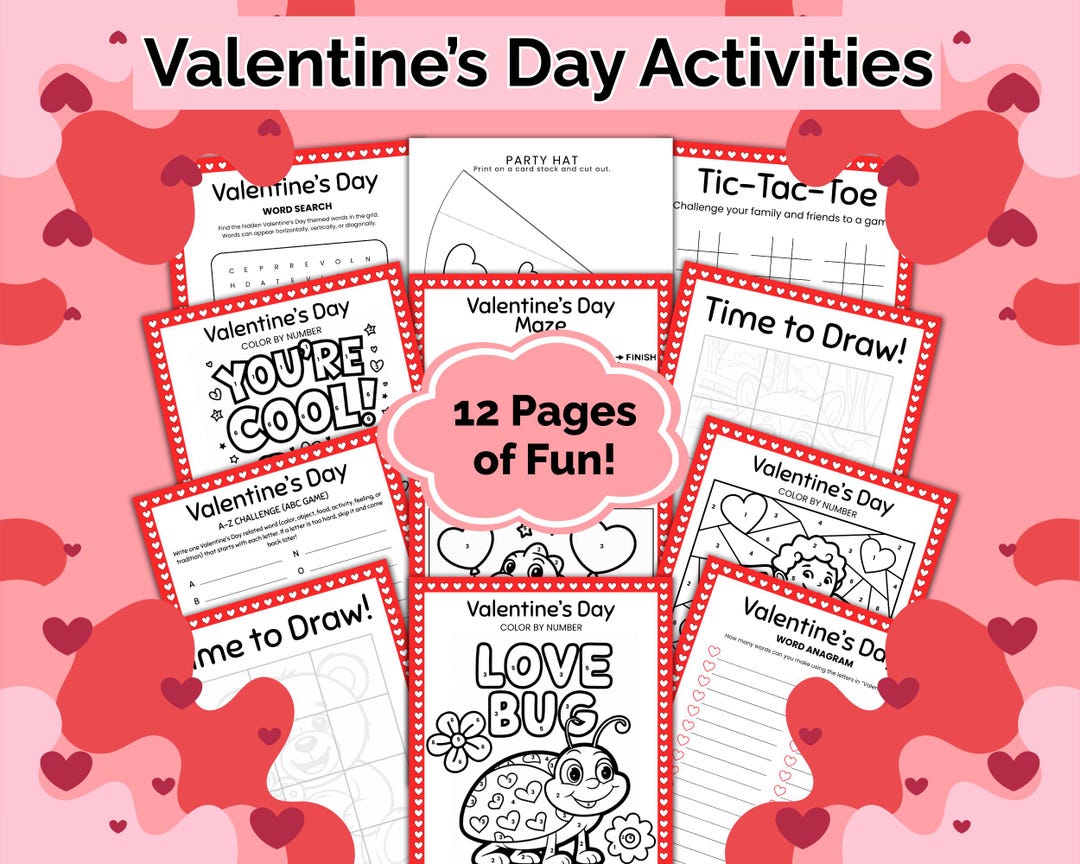 Valentine's Day Activity Bundle for Kids, Classroom Games, Coloring ...