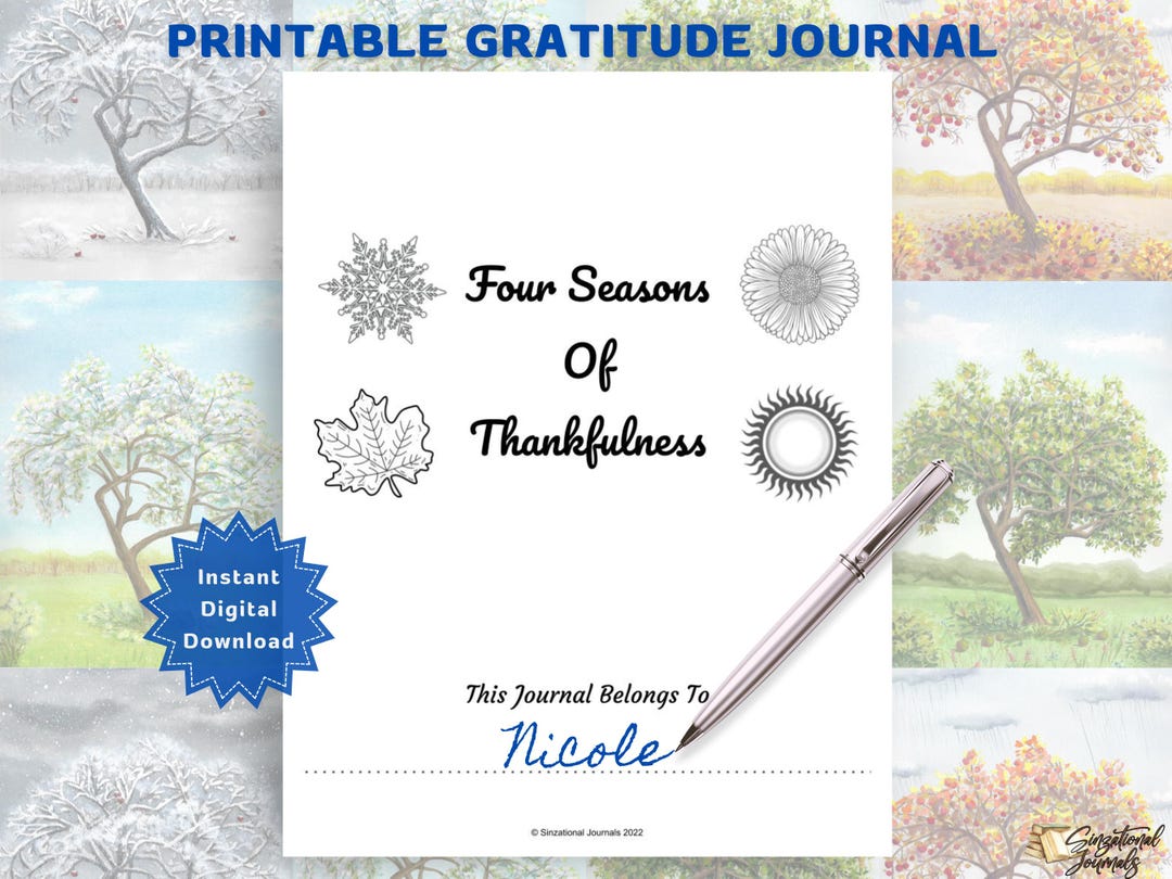 Printable Gratitude Journal Year Long Undated | Thankfulness Journal ...