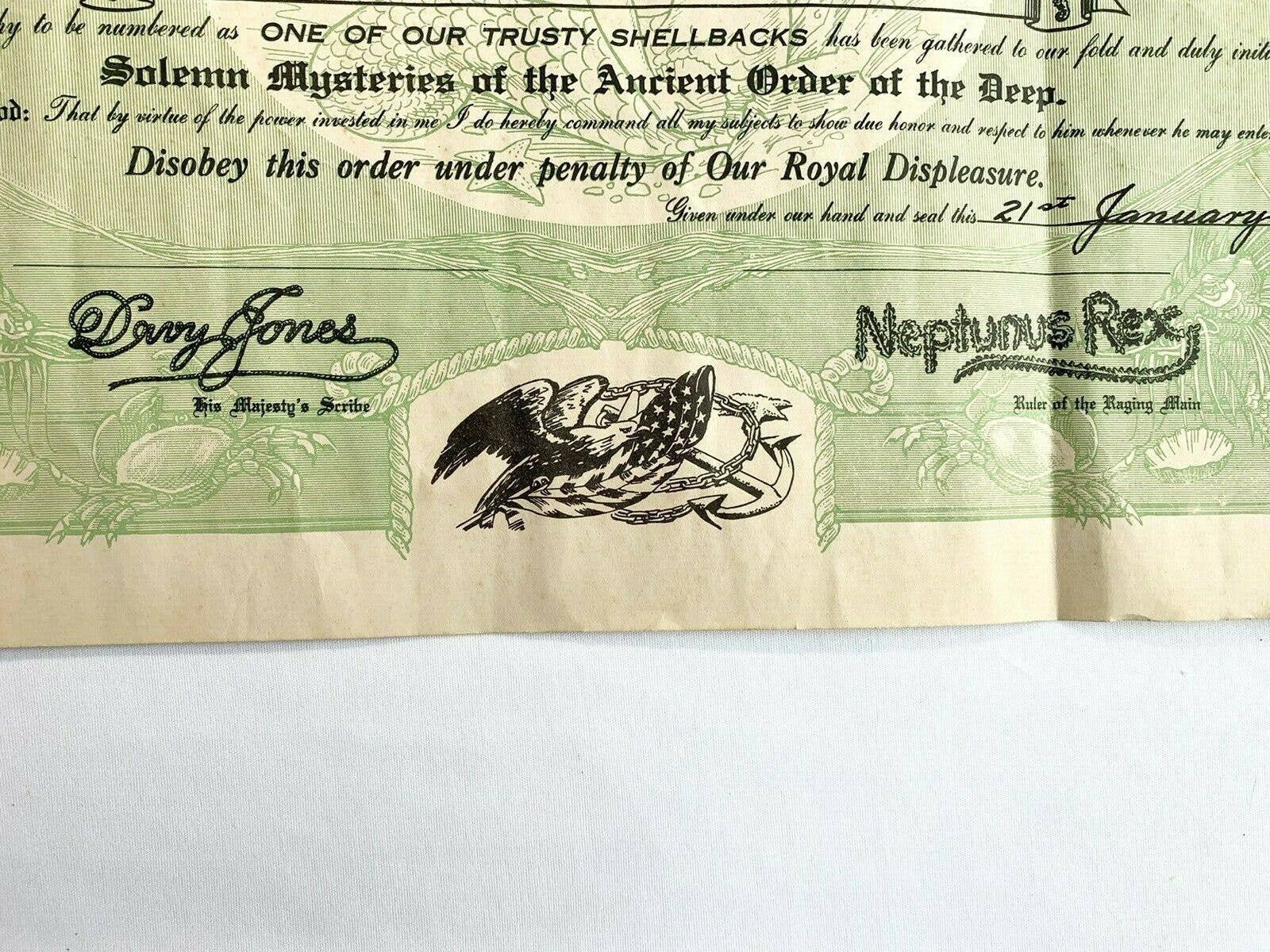 Vintage WWII 1944 USN Domain of Neptune Rex Certificate - Etsy