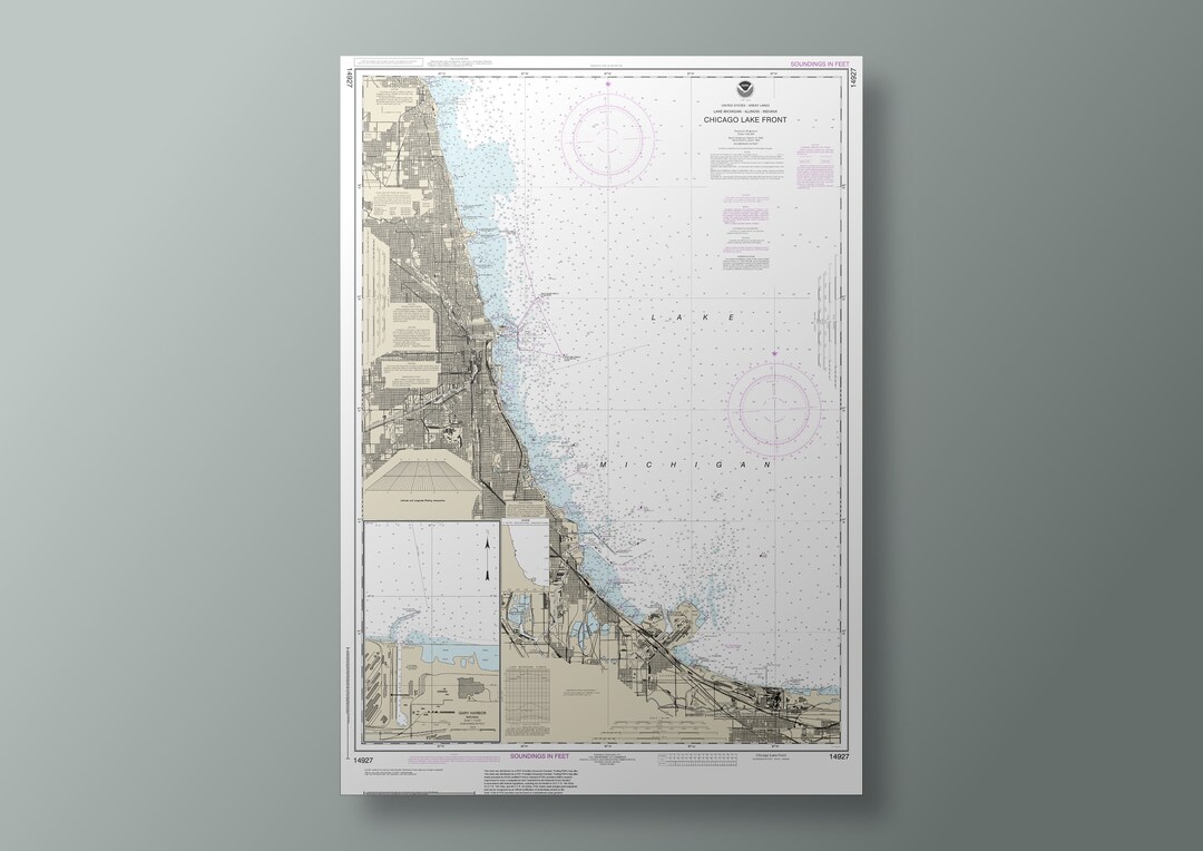 Chicago - Nautical Chart - Chicago Lake Front Gary Harbor - Etsy