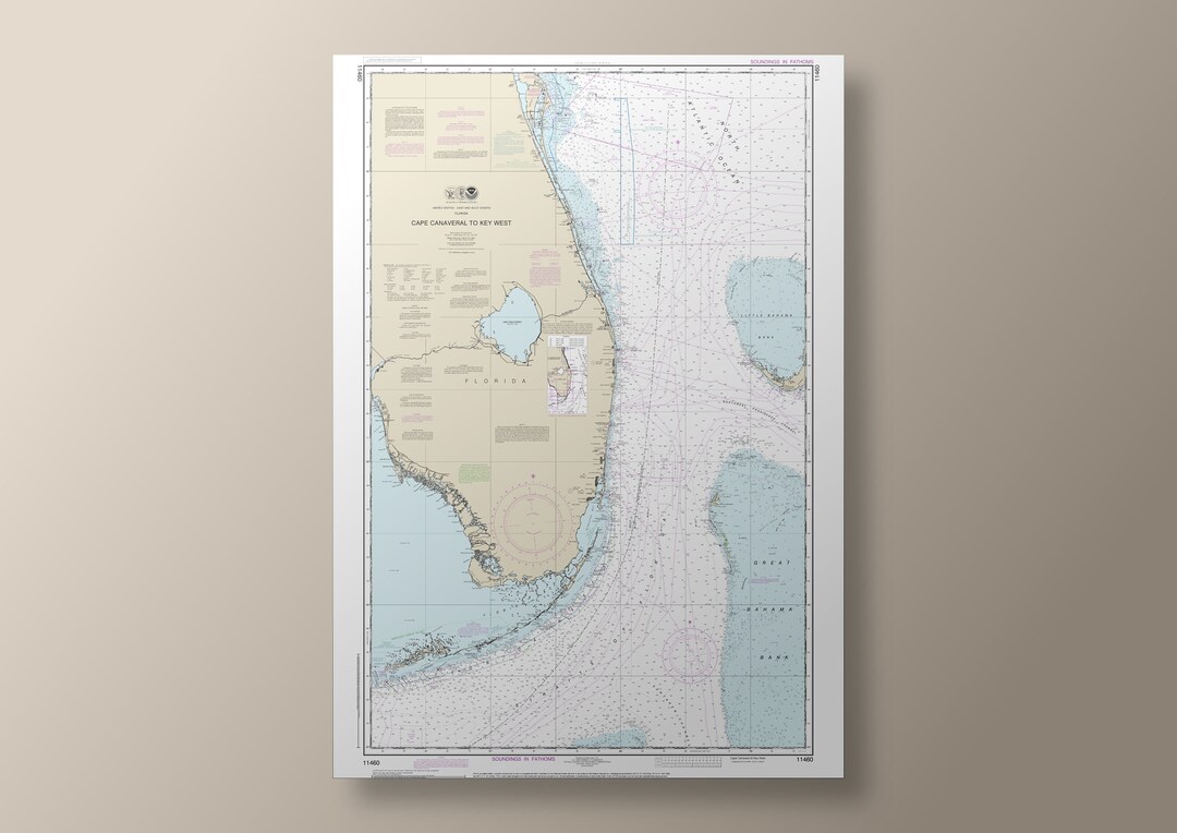 Key West - Nautical Chart - Cape Canaveral to Key West - Etsy