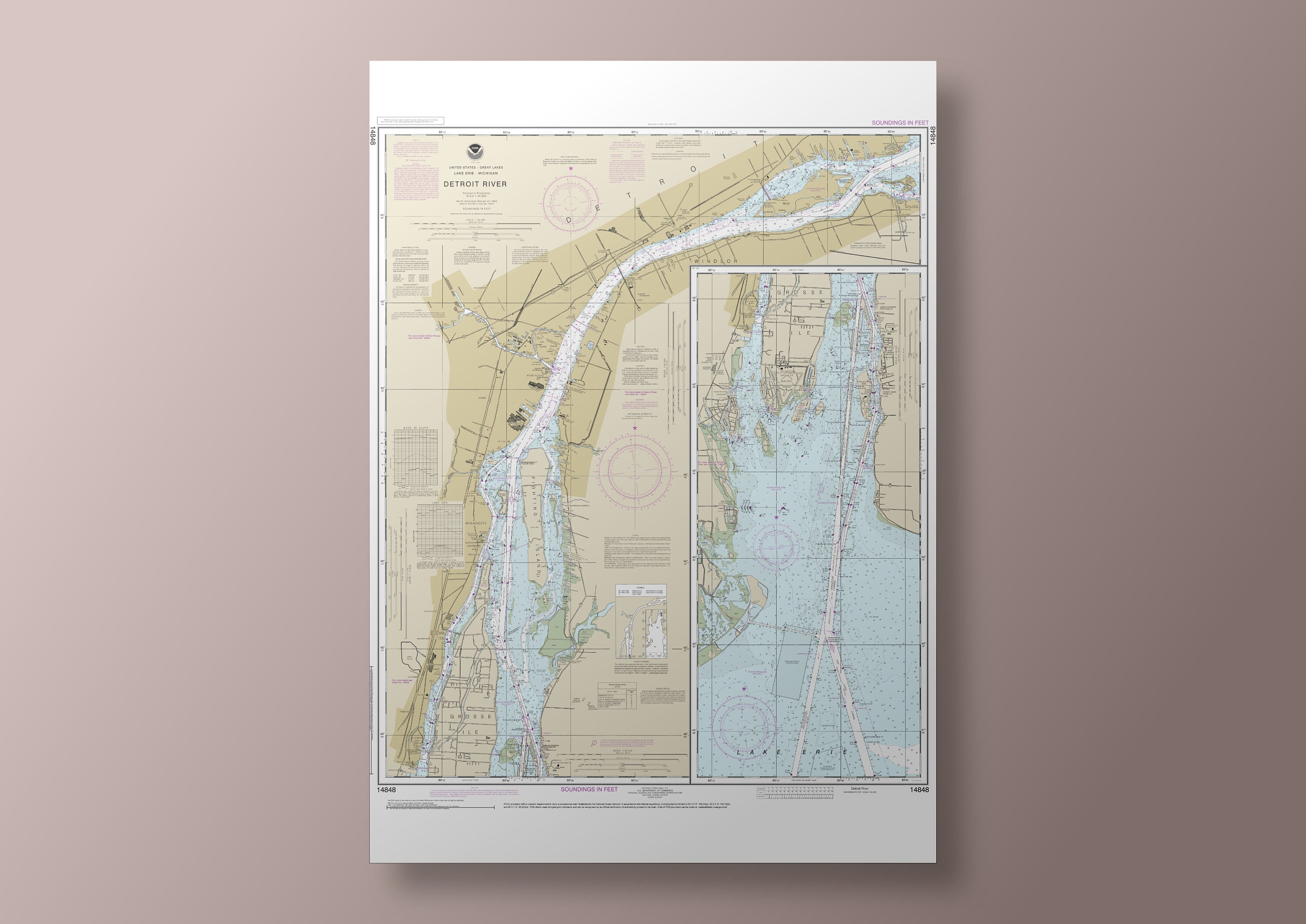Detroit - Nautical Chart - Detroit River - Etsy