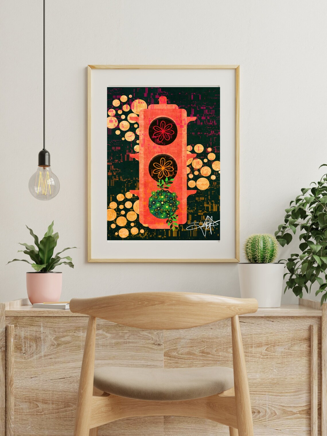 Urban Traffic Light Art Poster With Flourishing Florals - Etsy
