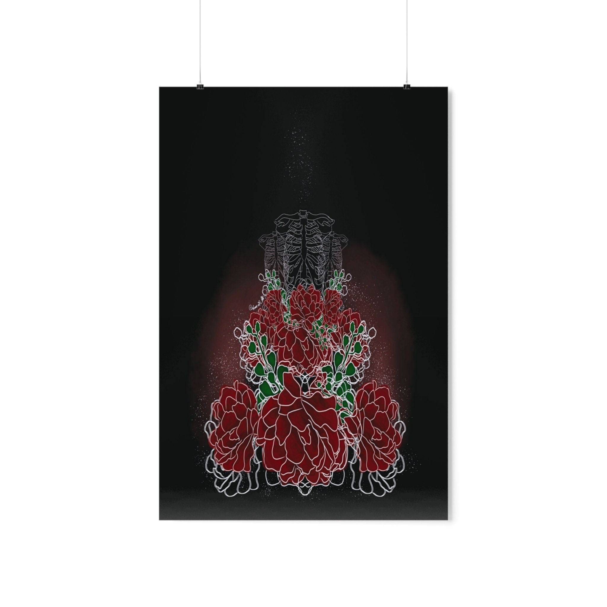 Roses and Bones Gothic Wedding Art Print of a Skeleton Couple With ...