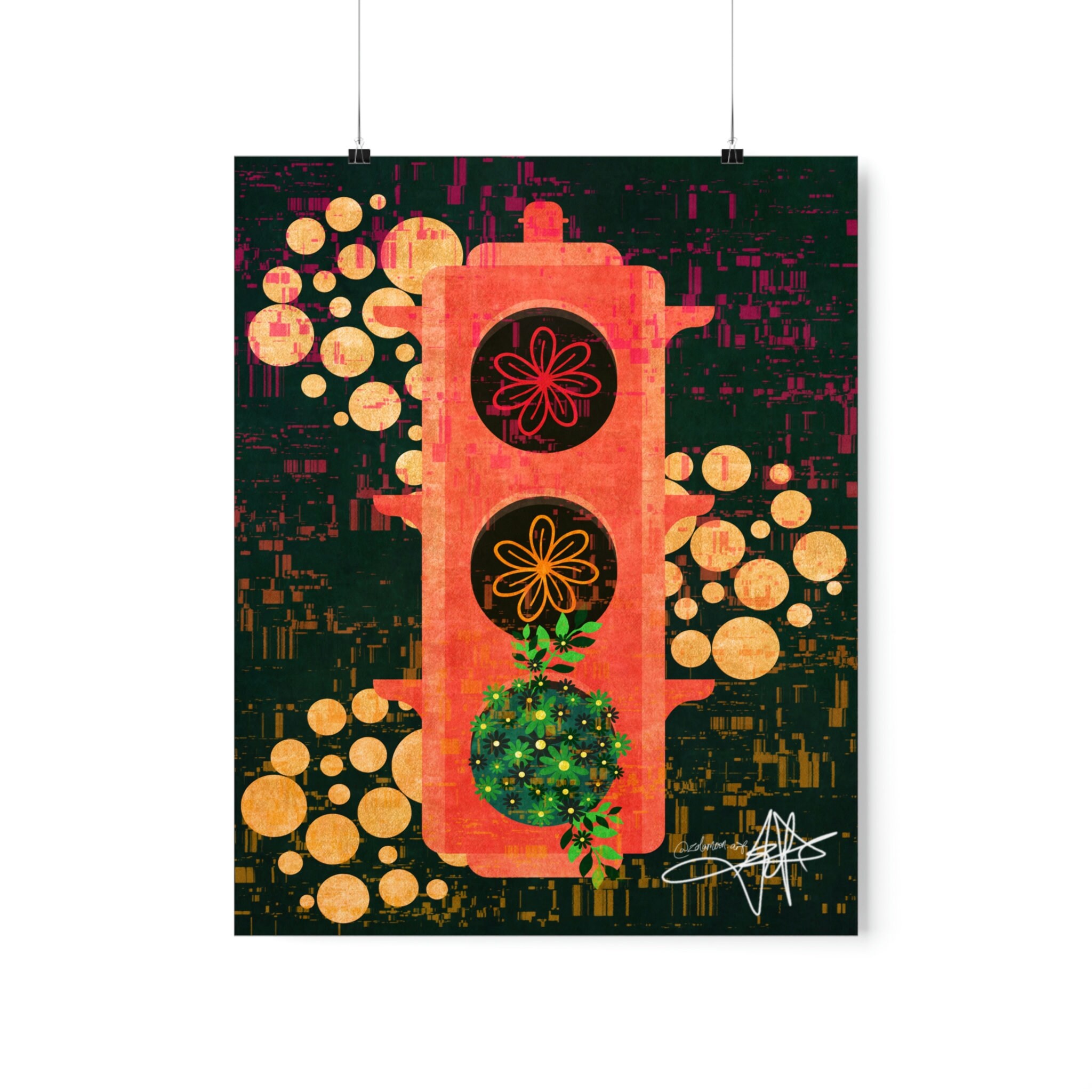 Urban Traffic Light Art Poster With Flourishing Florals - Etsy