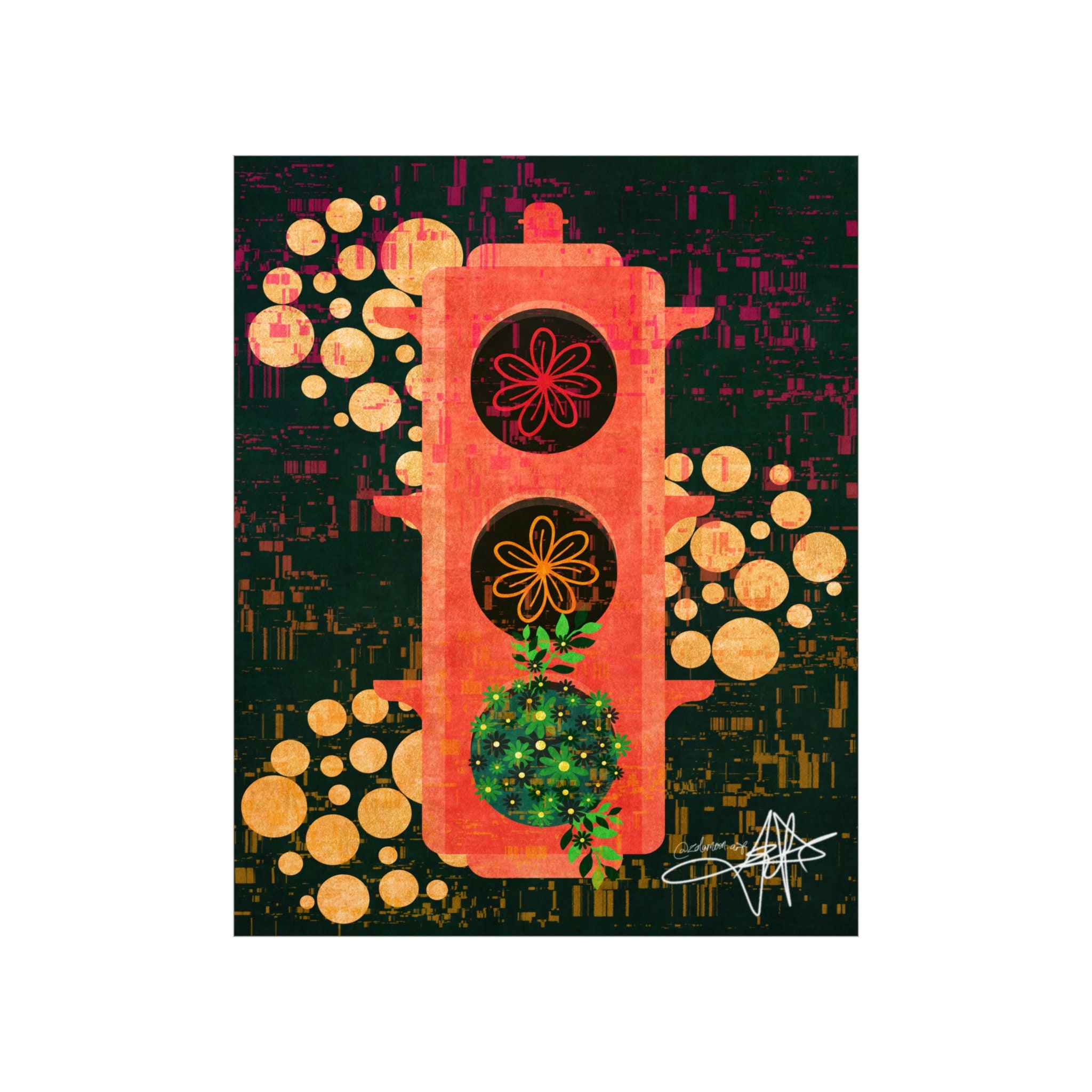 Urban Traffic Light Art Poster With Flourishing Florals - Etsy