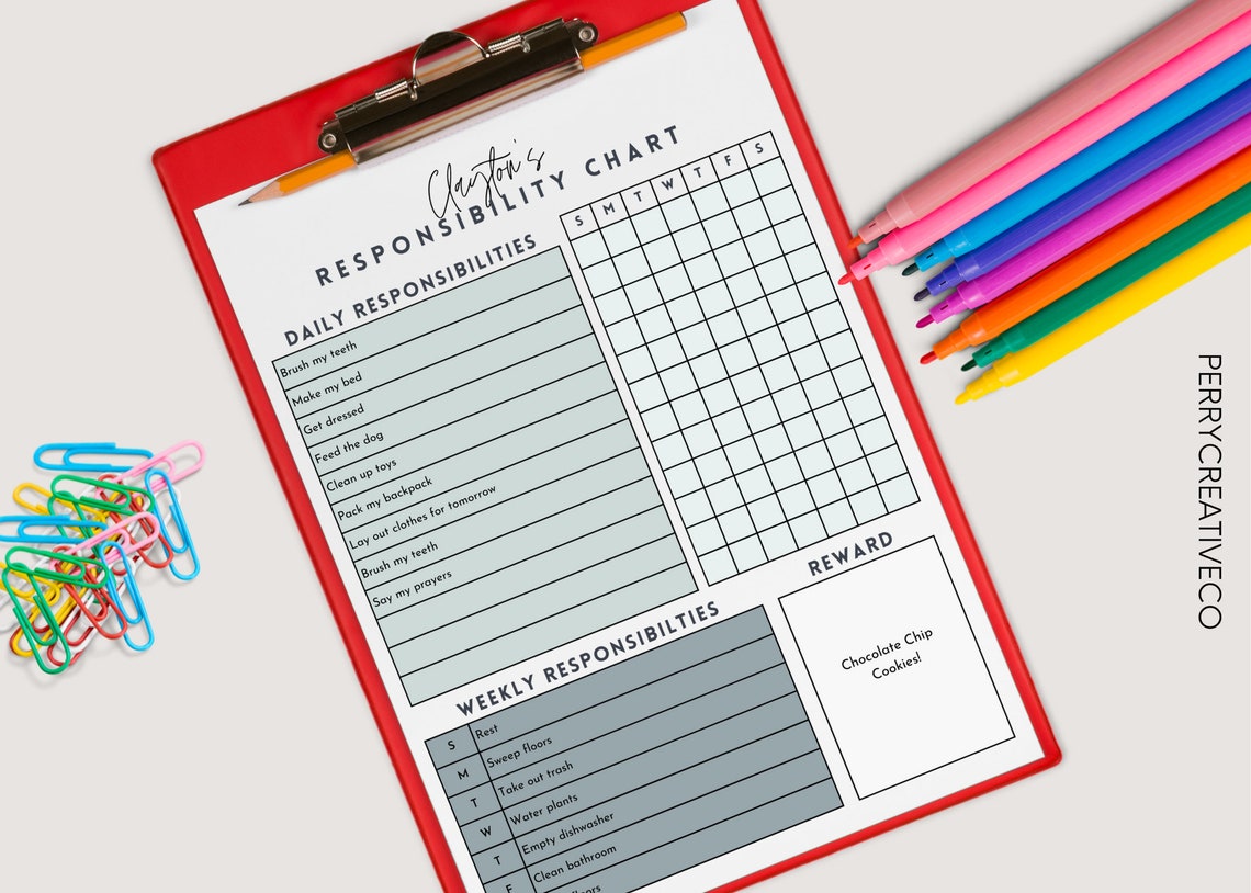 Responsibility Chart for Kids, Responsibility Chart, Behavior Chart ...