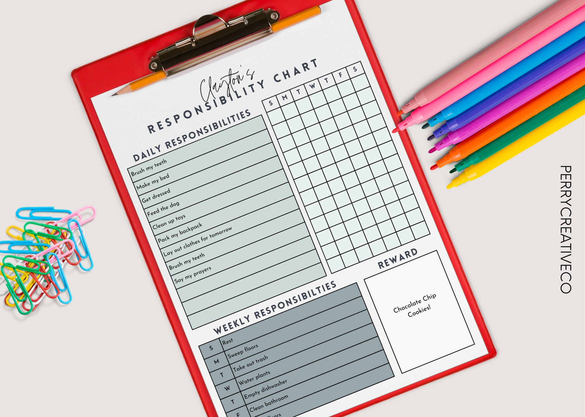 Responsibility Chart for Kids, Responsibility Chart, Behavior Chart ...