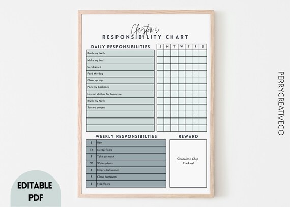Responsibility Chart for Kids Responsibility Chart Behavior | Etsy