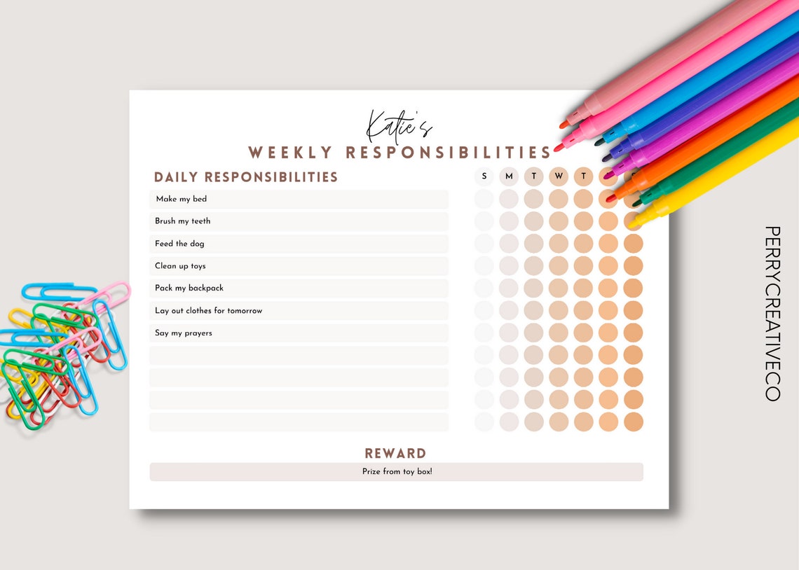 Weekly Responsibility Chart, Responsibility Chart, Behavior Chart ...