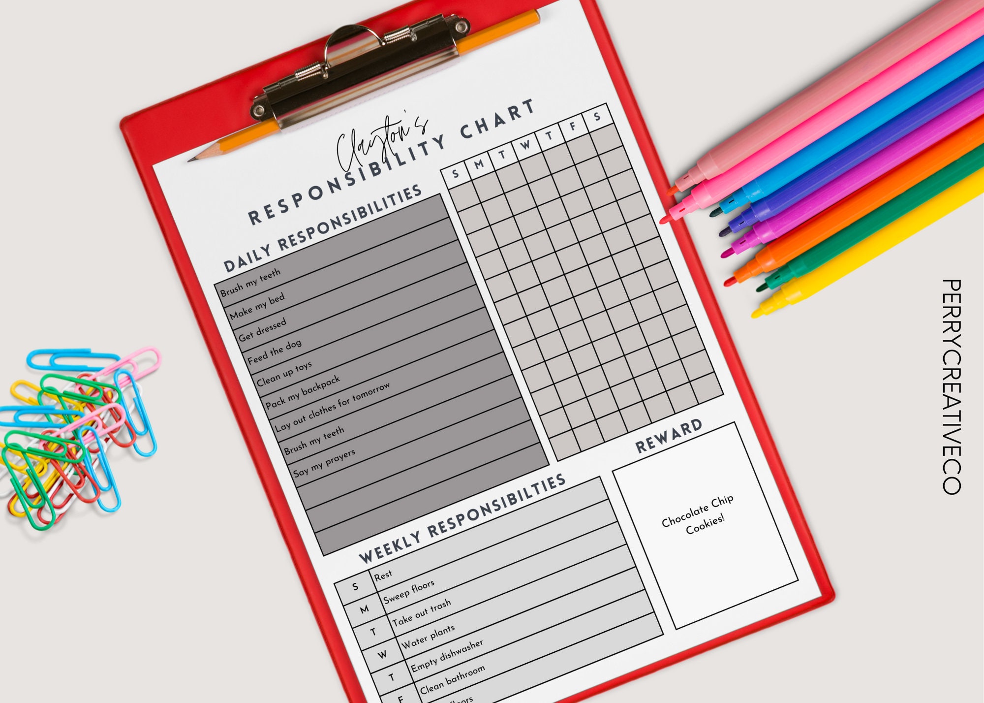 Responsibility Chart for Kids, Responsibility Chart, Behavior Chart ...