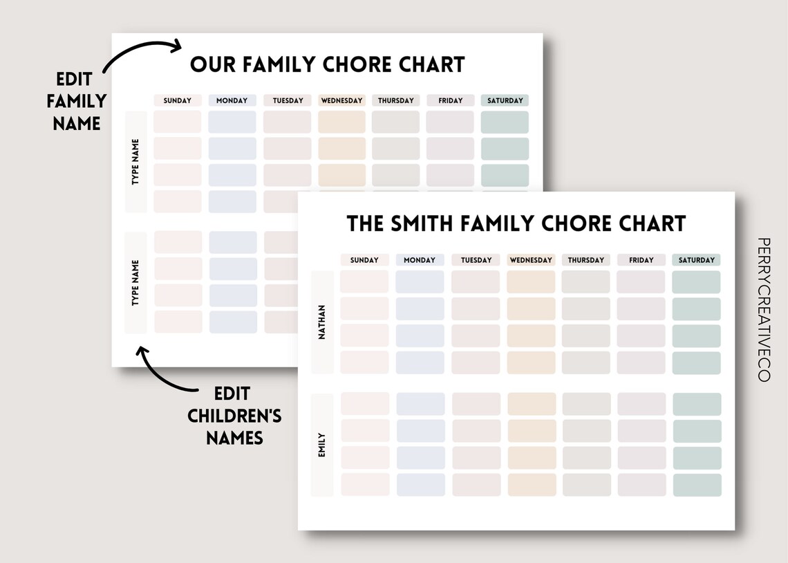 Family Chore Chart, Responsibility Chart, Behavior Chart, Reward Chart ...