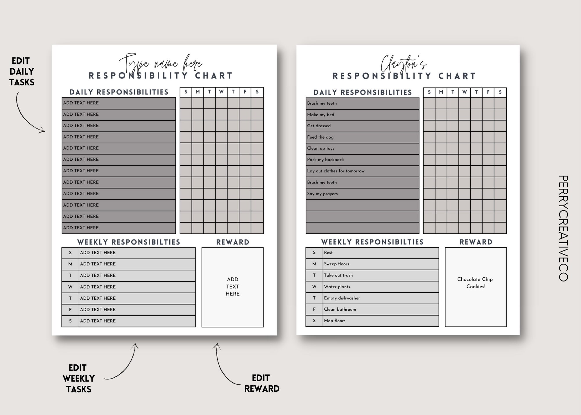 Responsibility Chart for Kids, Responsibility Chart, Behavior Chart ...