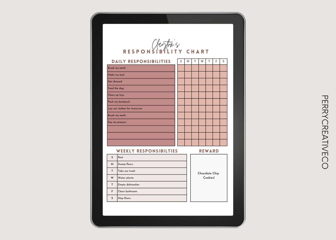 Responsibility Chart for Kids, Responsibility Chart, Behavior Chart ...