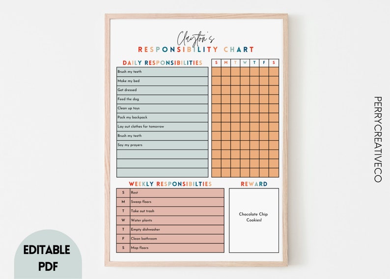 Responsibility Chart for Kids, Responsibility Chart, Behavior Chart ...