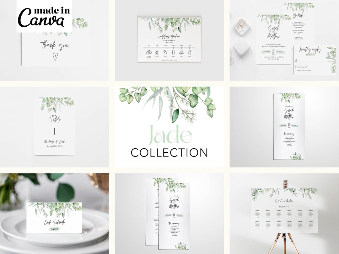 Jade Collection - Jade & Flower Monogram Wedding Invitation Template ...