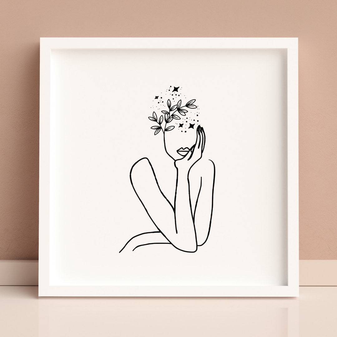Woman Botanical Line Art, Female Line Art, Printable Line Art, DIGITAL ...