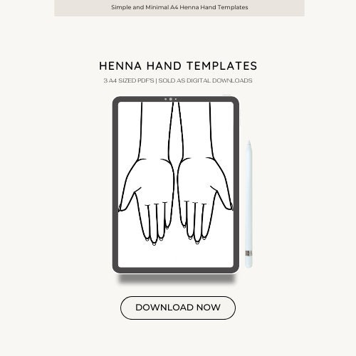 Henna Mehndi Design - Full Hand Blank Practise Templates - DIGITAL ...