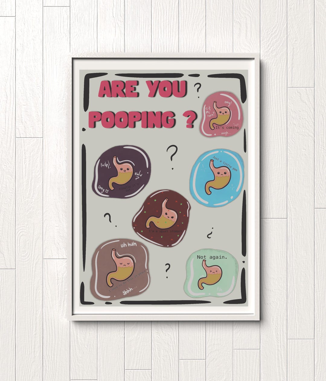 Are You Pooping Sign for Bathroom Kawaii Faces Picture of Different ...