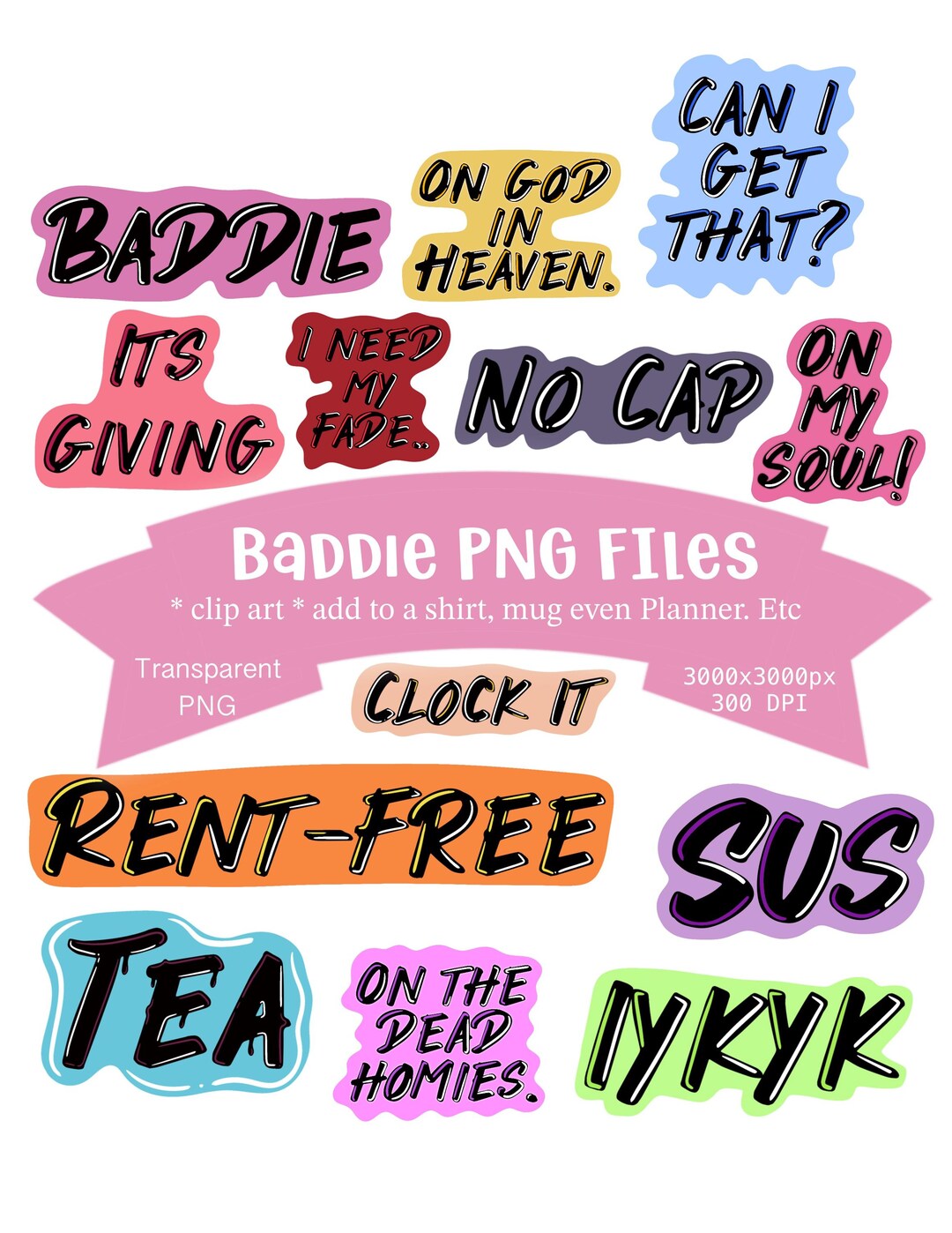 13 Baddies Quote Tags PNG Files Clipart for DTF or Shirt Printing ...