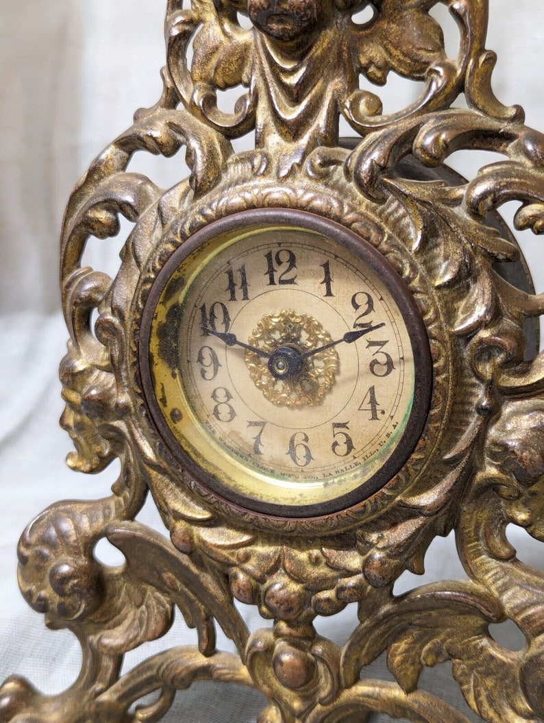 Antique 1908 WESTCLOX Gold Gilt Cast Iron Footed Mantel Clock W/angel ...