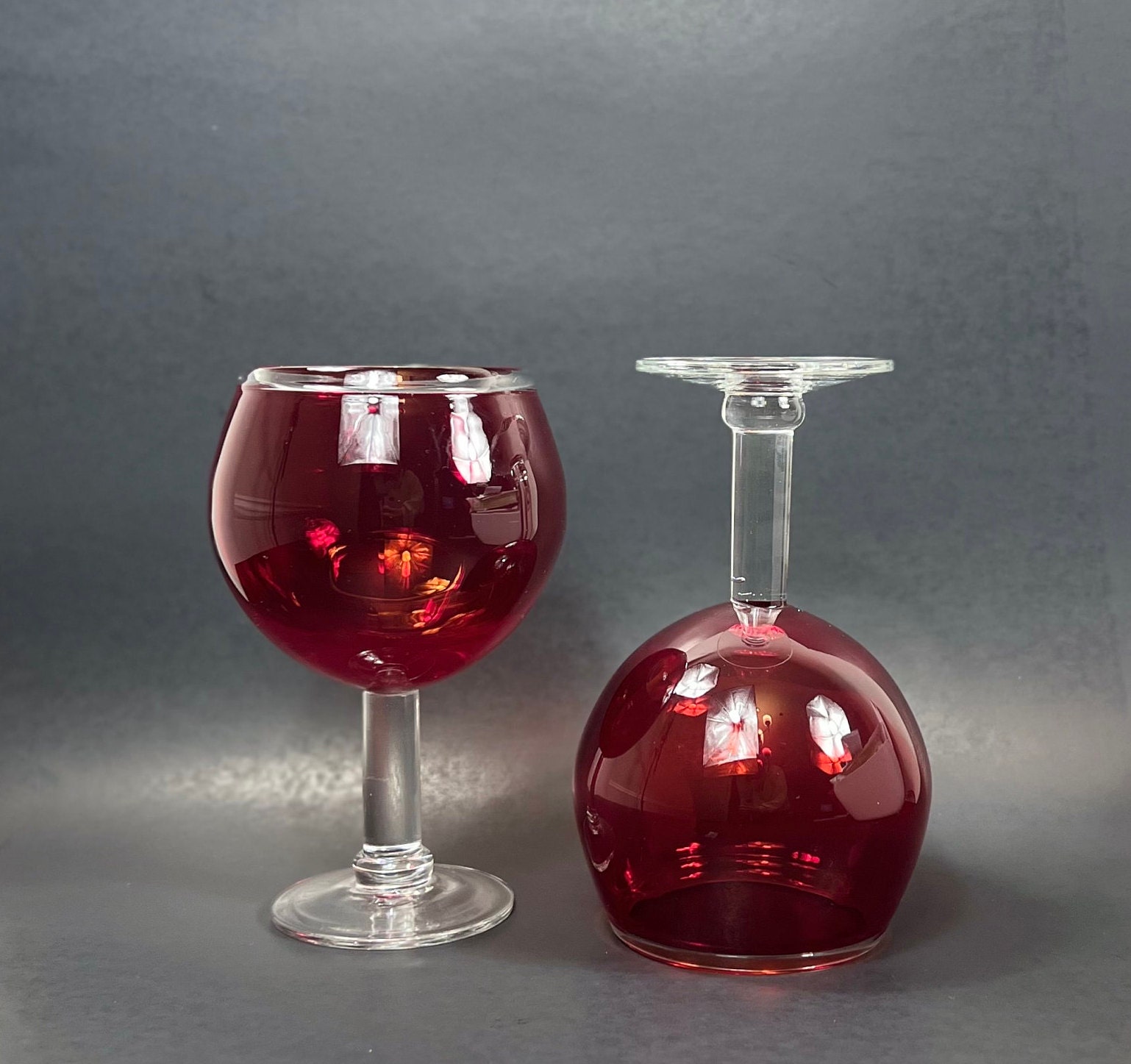 Vintage Wine Glasses, Stemware, Ruby Red Balloon Wine Glasses, Oversized Glasses, Colored ...