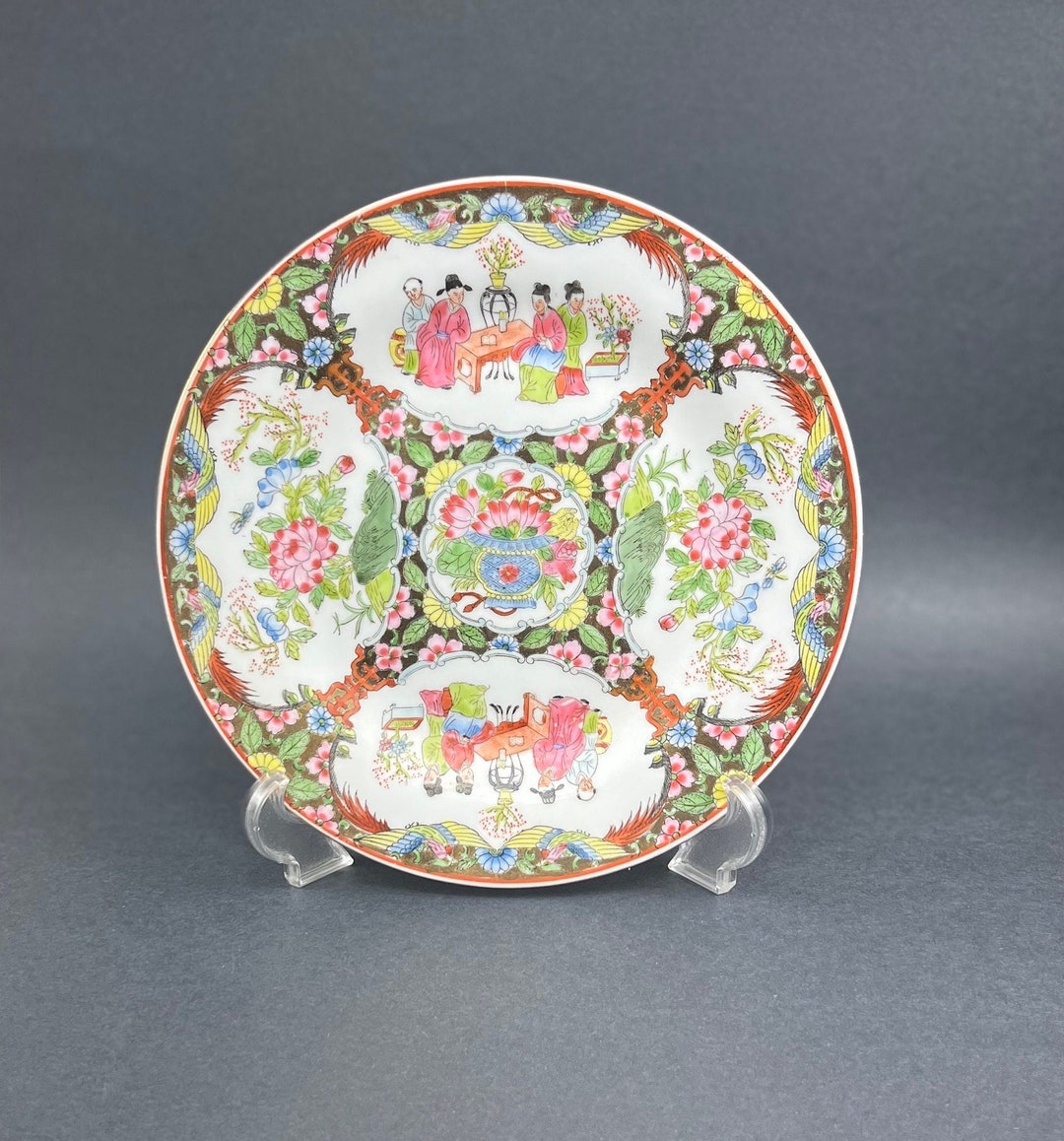 Antique Hand Painted Asian Plate: Polychrome Medallion Decor - Etsy