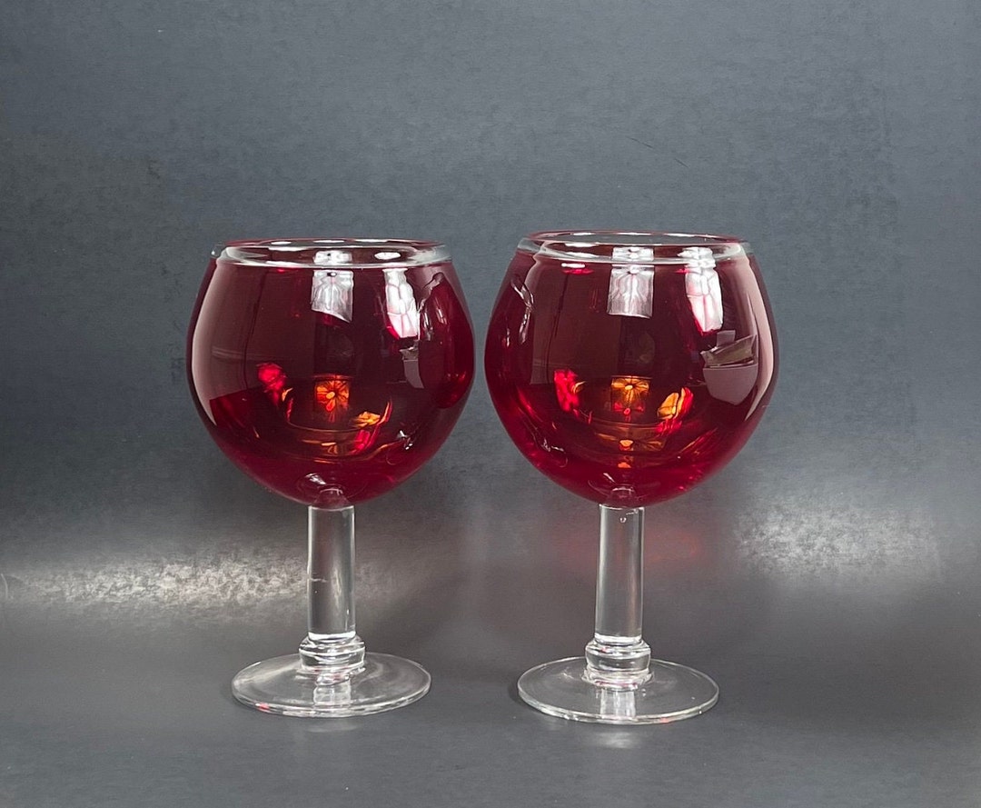 Vintage Wine Glasses, Stemware, Ruby Red Balloon Wine Glasses ...