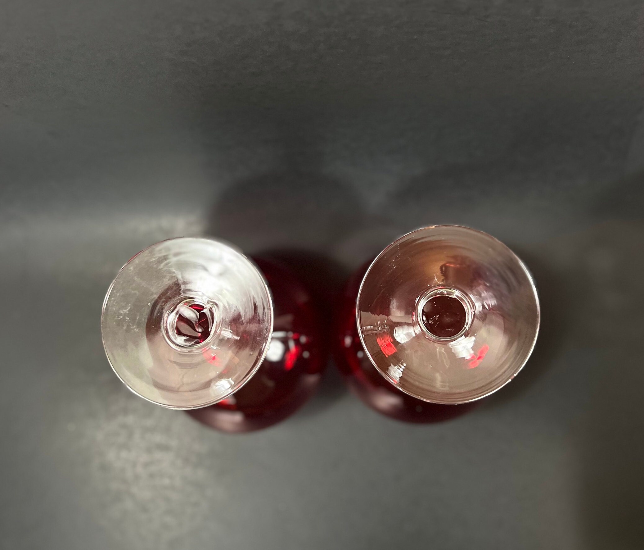 Vintage Wine Glasses, Stemware, Ruby Red Balloon Wine Glasses, Oversized Glasses, Colored ...